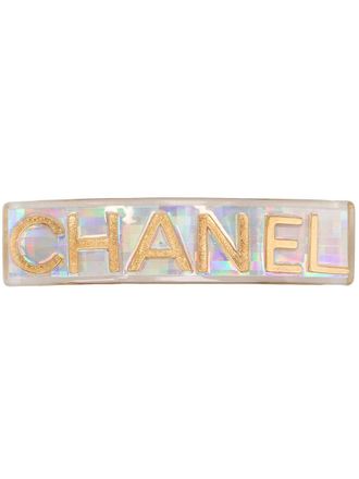 Chanel 1995 Haarspange mit Logo - Wei&szlig;