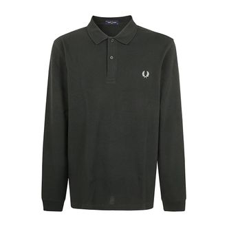 Fred Perry Homme, Tops, Vert, Taille: M Polo à Manches Longues Vert Nuit