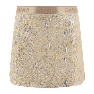 Ganni Metallic Cloqu&eacute; Minirock - - Skirts - Damen - Gelb - XS