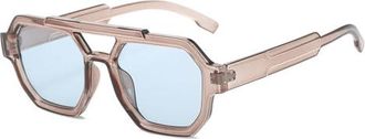 Generic Lunettes de soleil tendance à double ponts pour femmes polygones carrées rétro bleu violet hommes nuances UV400 lunettes de soleil, Bleu clair., Taill