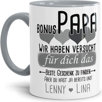 Tassendruck Geschenk Tasse mit Spruch PERSONALISIERT - Bestes Geschenk für Bonus-Papa von Kindern - Kaffee-Tasse/Geschenkidee Geburtstag Vatertag/Vatertagsgeschen