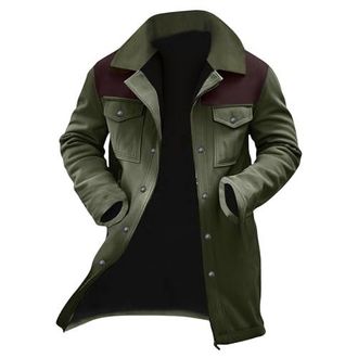 Generic Veste vintage en daim pour homme avec col en peluche et fermeture éclair en simili cuir, Vert, 3XL