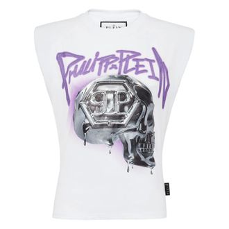 Philipp Plein Femme, Tops, Blanc, Taille: 40 FR D&eacute;bardeur &Eacute;paulettes Rembourr&eacute;es T&ecirc;te de Mort