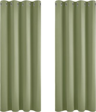 Deconovo Blickdichte Vorhänge Gardinen Wohnzimmer Ösen Vorhang Kälteschutz Thermo Vorhang, 138x132 cm(HöhexBreite), Salbeigrün, 2er Set