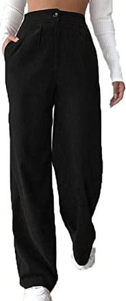 Onsoyours Pantalon en Velours Côtelé Femme Taille Élastique Taille Haute Pantalon Droit Long Pantalon Décontracté Couleur Unie Pantalon Automne Pantalon avec Po