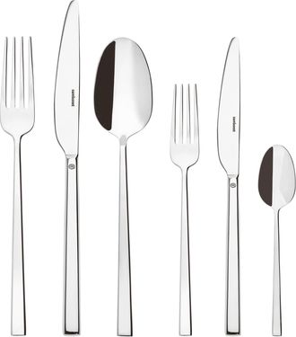 Sambonet 52562-83 Rock Inox Besteckset 36-teilig, 6 Tafelgabeln, 6 Tafellöffel, 6 Tafelmesser, 6 Obstgabeln, 6 Obstmesser und 6 Teelöffel aus Edelstahl, Spülma