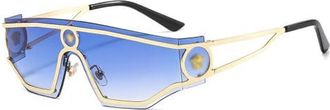 Generic Lunettes de soleil tendance tendance rock punk rétro personnalisé une pièce UV400 métal PC Deigner hommes pour femmes 2026, Bleu doré., Taille unique