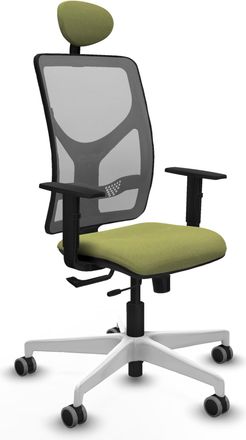 Piqueras y Crespo Gr&uuml;ner Schreibtischstuhl mit 1D-Armen, h&ouml;henverstellbare Lendenwirbelst&uuml;tze und festes Kopfteil, ausgestattet mit Syncro/Traslack und Schneideschaum, 