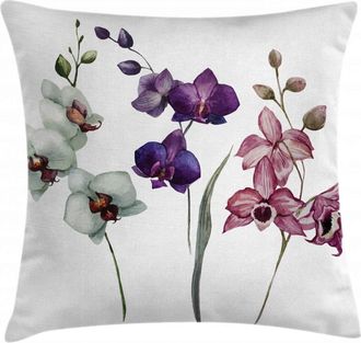Abakuhaus Aquarell Kissenbezug, Bl&uuml;hende Orchideen, Waschbar mit Rei&szlig;verschluss Kissenh&uuml;lle mit Farbfesten Klaren Farben Beidseitiger Druck, 60 x 60 cm, Getrock