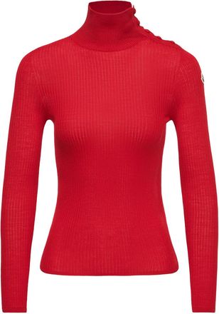 Moncler Moncler Pull &Agrave; Col Roul&eacute; En Laine Textur&eacute;e, Femme, Rouge, Taille: Xl