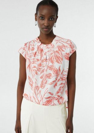 Comma Blusentop Bluse Gemusterte Satin-Bluse mit Raffung