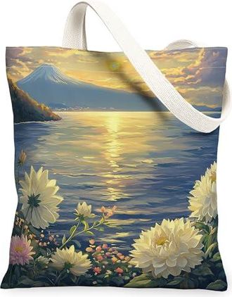 Generic Sac fourre-tout en toile Dahlia printanier pour faire du shopping, 33 x 38,1 cm, motif floral, mer, montagne, sac d&eacute;picerie r&eacute;utilisable pour femme, m