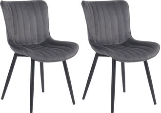 Clp 2er Set Stühle Largo I Samt- Oder Kunstlederbezug I Gepolsterter Esszimmerstuhl I Lehnstuhl mit 4-Fuß Metallgestell, Farbe:dunkelgrau, Material:Samt