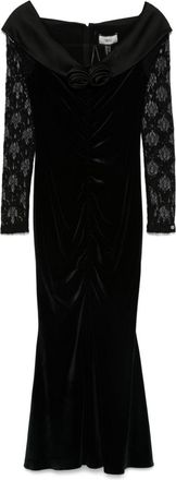 Nissa Midikleid aus Samt mit Blumenapplikation - Schwarz