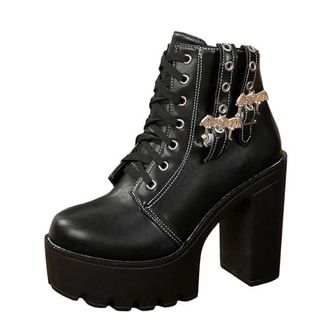 Generic Bottes &agrave; talon &eacute;pais pour femme - &Eacute;l&eacute;gantes et confortables - Chaussures &agrave; lacets - Couleur unie - Semelle &eacute;paisse - Boucle classique - Fermeture &eacute;cla