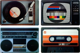 Out of the Blue knora 4er-Set: Nostalgische Hifi-Elemente im 80er/Achtziger-Stil - Tischsets/Tischsets/Tischsets für Retro-Liebhaber