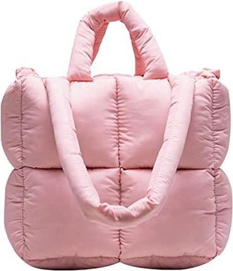 Generic Sac fourre-tout matelass&eacute; carr&eacute; - Sac &agrave; bandouli&egrave;re doux rempli de duvet pour femme - Sac fourre-tout l&eacute;ger sous les bras, rose, Large