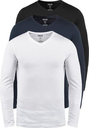 Solid SDBasil Herren Longsleeve Langarmshirt Basic Shirt im 2er Pack oder 3 er Pack mit V- Ausschnitt 3er Pack Baumwollmischung Slim fit, Größe:3XL, Farbe:3