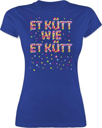 Shirtracer Shirt Damen - Karneval & Fasching - Et k&uuml;tt wie et k&uuml;tt Konfetti I K&ouml;ln I K&ouml;lsches Grundgesetz I Echte K&ouml;lner - M - Royalblau - faschingsshirt Faschin
