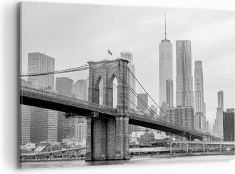Arttor Wandbilder Dekoration Wohnzimmer Br&uuml;cke Brooklyn schwarz und wei&szlig; Bilder auf Leinwand 120x80cm Leinwandbild Schlafzimmer Deko Wand Kunstdruck Art Gro&szlig;