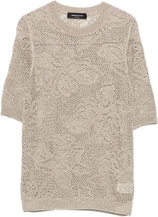 Fabiana Filippi Femme, Tops, Beige, Taille: 38 FR Open Knit Design Crew Neck Short Sleeves