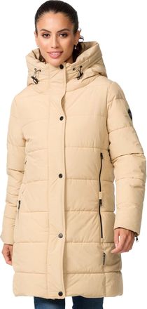 Marikoo Damen Winterjacke Stepp Winter Jacke Übergang Steppjacke lang warm Kapuze B987 [B987-Karumik-Sand-Gr.XXL]