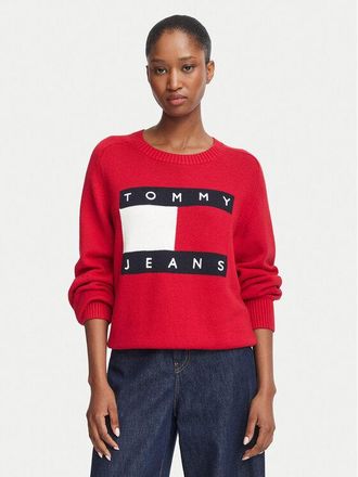 Tommy Jeans Pullover Flag DW0DW23450 Rot Regular Fit