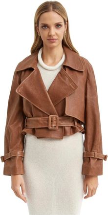 Nour Hammour Nour Hammour, Femme, Vestes, Brun, Taille: 42 FR Hatti Cropped Leather Jacket