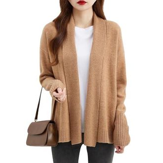 Generic Cardigan tricot&eacute; 100 % laine m&eacute;rinos pour femme, Kaki, XS