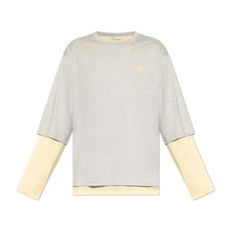 Ami Homme, Tops, Gris, Taille: 2XL T-Shirt Effet Double Manches De Coeur