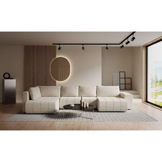 Fun M&ouml;bel Wohnlandschaft Schlafsofa ARMANDA in Stoff Blur Creme langer Schenkel Links