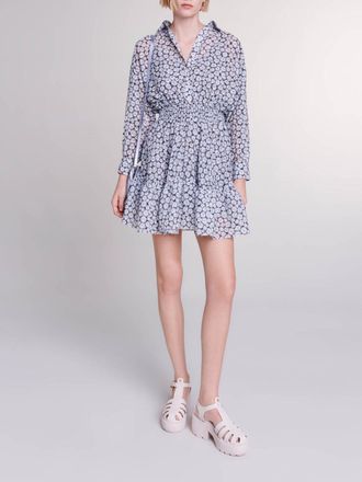 Maje Kurzes Kleid Mit Blumen - Imprime Marguerite Bleu - Gr&ouml;&szlig;e 38 - Maje