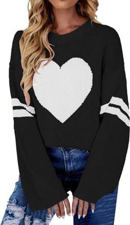 Generic Pull damour pour la Saint-Valentin - Grande taille - Haut &agrave; manches longues - Coupe ample - Doux et confortable - Imprim&eacute; coeur - Pull chaud pour femm