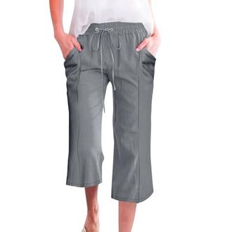 Generic Pantalon Lin Femme &Eacute;t&eacute; Blanc Large Elegant Pantalon Ample en Coton et Lin pour Femme Poches Lat&eacute;rales Tendance et D&eacute;contract&eacute; avec Cordon De Large Lin