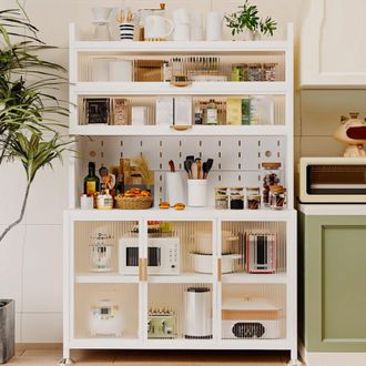 Generic KüChenschrank Mit Arbeitsplatte, Weiß, Anrichte, Schrank Mit Stauraum, 6 Etagen, KüChenbuffet Buffetschrank Mit 360°-Universalrad for Brotbackautomat,