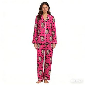 Generic Ensemble de pyjama personnalis&eacute; pour femme avec photo - Impression personnalisable de famille et danimaux domestiques, manches longues en soie de lait