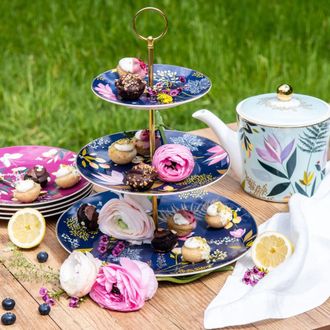Sara Miller Sara Miller SMON78963-XG Portmeirion Orchard 3-stöckige Kuchenplatte, Marineblau, Porzellan