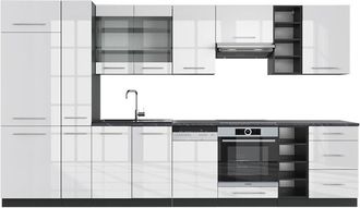 Vicco Küchenzeile Fame-Line, Weiß Hochglanz/Anthrazit, 355 cm ohne Arbeitsplatte