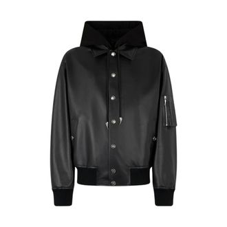 Roberto Cavalli Leder Bomberjacke mit Kapuze - - Jackets - Herren - Schwarzk - 2XL