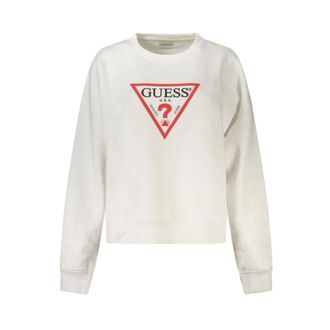 Guess Femme, Sweatshirts et sweats &agrave; capuche, Blanc, Taille: 44 FR Pull Blanc en Coton avec Logo
