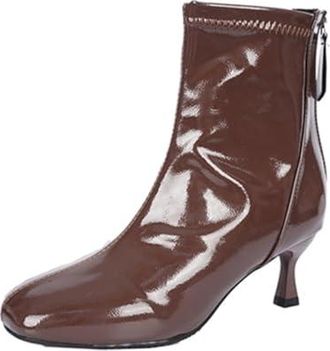 Generic Bottines tendance en cuir verni pour femme, talon chaton, bout rond, chaussures d&eacute;contract&eacute;es pour lautomne et lhiver avec fermeture &eacute;clair &agrave; larri&egrave;re