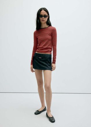 Mango T-shirt ray&eacute; manches longues rouge - Femme - XXS - MANGO