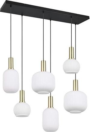 Trio Leuchten Pendelleuchte Diva 319800608, Metall Messing/Schwarz matt, Glas Weiß, exkl. 6x E27