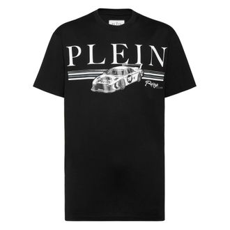 Philipp Plein Homme, Tops, Noir, Taille: 4XL T-shirt Jersey Col Rond SS Cars Racing