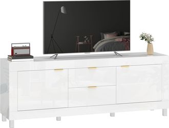 HOMCOM TV-Schrank TV Lowboard f&uuml;r Fernseher bis zu 75 Zoll 180 x 40 x 66 cm Hochglanz Fernsehtisch mit 2 Soft-Close-T&uuml;ren, Kabelmanagement und2 Schubladen f&uuml;