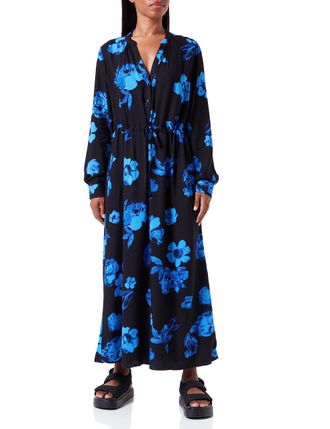 Selected Damen SLFKATRINA LS AOP Ankle Dress NOOS Kleid, Black/AOP:AOP, 34