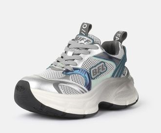 Buffalo Plateausneaker BUFFALO RIDR ONE, Damen, Gr. 38, grau, silberfarben, gr&uuml;n, Lederimitat, Synthetik, Textil, kontrastfarbene Details, Schuhe Plateausneak