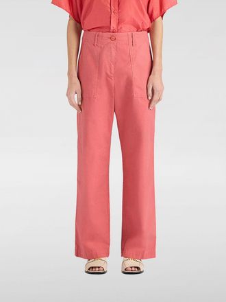 Momoni Pantalon droit taille haute en coton stretch avec poches plaqu&eacute;es