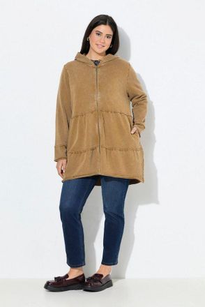 Ulla Popken Sweatjacke Long-Hoodiejacke Vintage-Look A-Linie Kapuze
