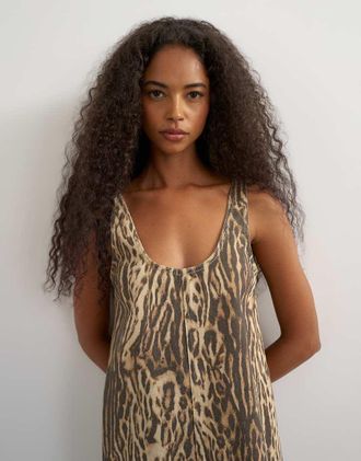 Topshop A-Linien-Minikleid mit U-Ausschnitt und Leopardenmuster-Multi